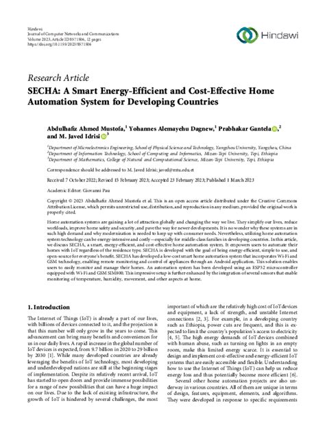 pdf secha a smart energy efficient and cost effective home automation system for developing
