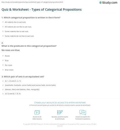 Quiz And Worksheet Types Of Categorical Propositions