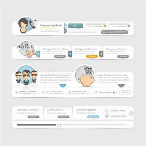 Website Template Design Menu Navigation Elements With Icons Set Stock
