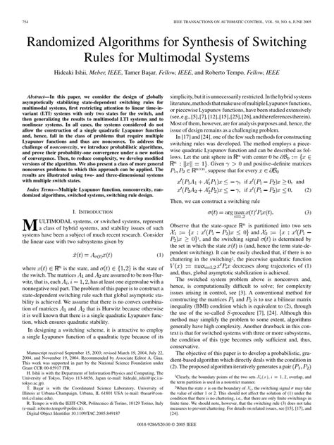 Pdf Randomized Algorithms For Synthesis Of Switching Rules For Multimodal Systems