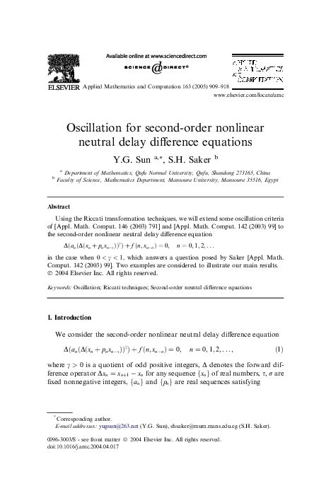 Pdf New Oscillation Criteria For Second Order Nonlinear Neutral Delay Difference Equations