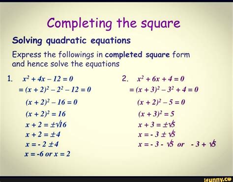 completing the square solving quadratic equations express the