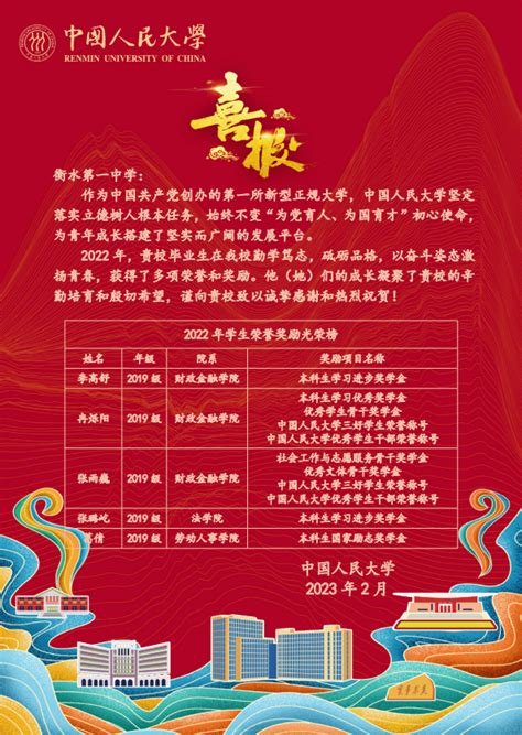 衡水一中 中国人民大学向我校发来喜报 国家 计划 国际