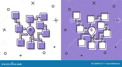 Set Neural Network Icon Isolated On White And Purple Background Artificial Intelligence Ai