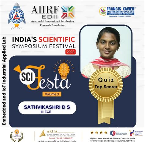 Sci Festa Quiz Top Scorer News And Events Francis Xavier Engineering College Tirunelveli