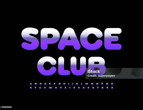 벡터 현대 엠블럼 스페이스 클럽 메탈릭 퍼플 그라데이션 알파벳 문자와 숫자 세트 강철에 대한 스톡 벡터 아트 및 기타 이미지 강철 개념 광고 Istock