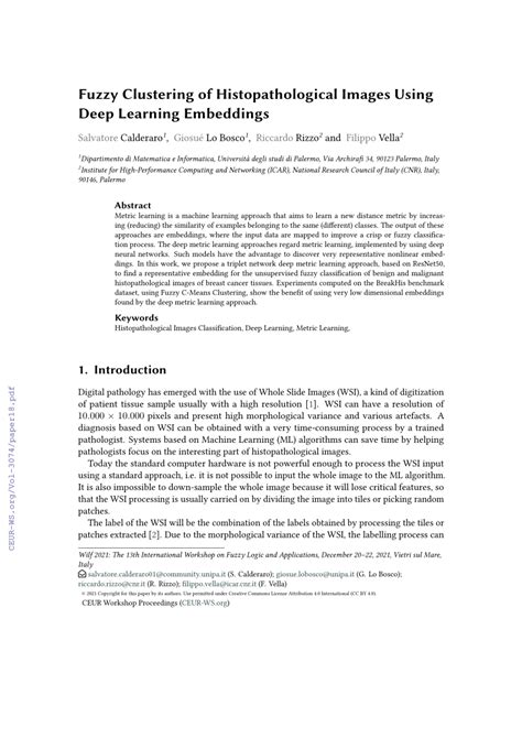 Pdf Fuzzy Clustering Of Histopathological Images Using Deep Learning