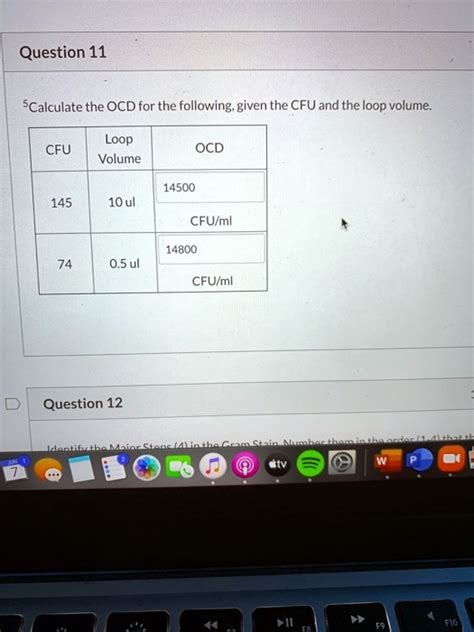Question Scalculate The Ocd For The Following Given The Cfu And The Loop Volume Loop Volume