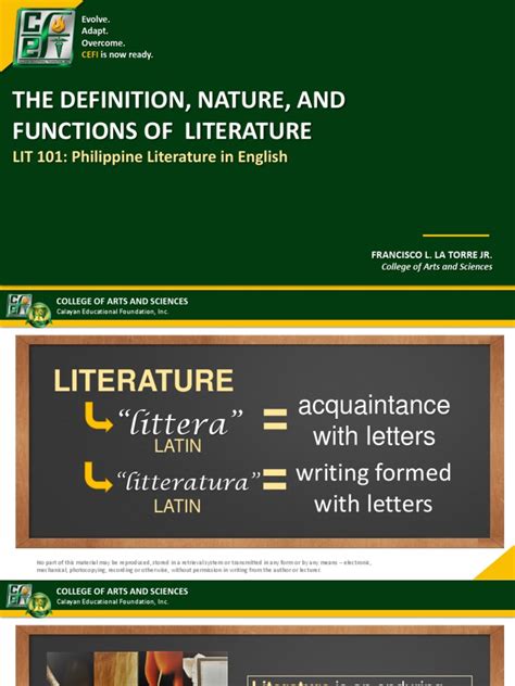 Lit 101 Week 1 The Definition Nature And Functions Of Literature