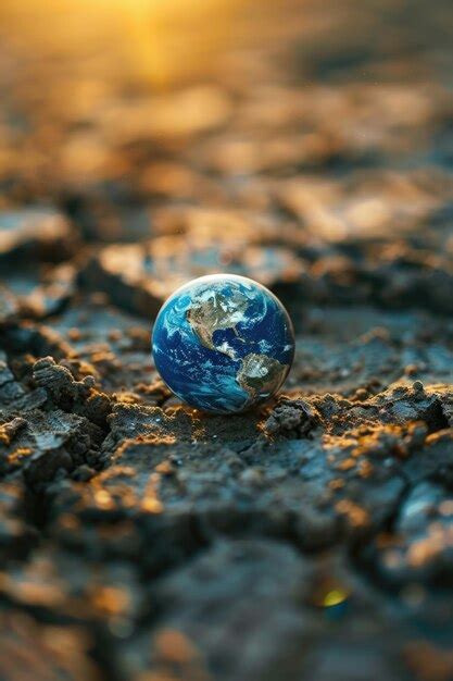 Small Globe On Rocky Surface Premium Ai Generated Image