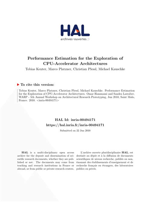 Pdf Performance Estimation For The Exploration Of Cpu Accelerator Architectures