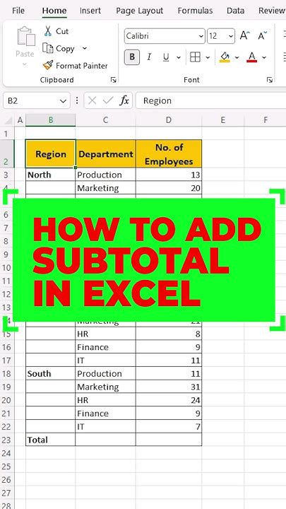 How To Add Subtotal In Excel Tips And Tricks 💯💫 Exceltips Tutorial Shortvideo Exceltricks