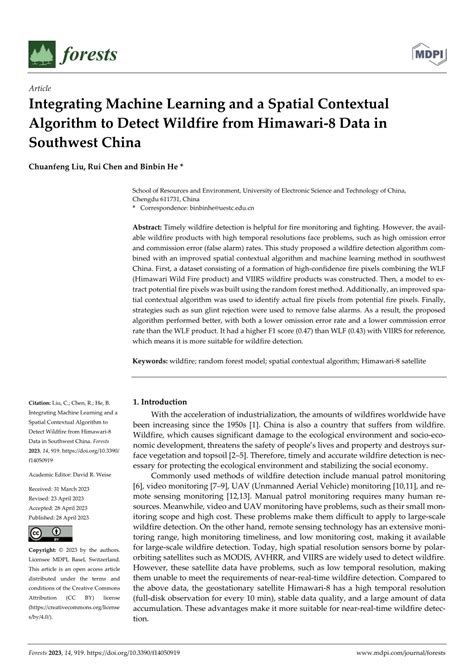 Pdf Integrating Machine Learning And A Spatial Contextual Algorithm To Detect Wildfire From