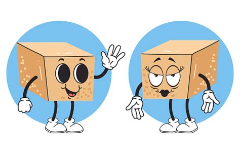 귀여운 각설탕 사각형 만화 캐릭터 개념입니다 벡터 평면 그래픽 디자인 일러스트 갈색에 대한 스톡 벡터 아트 및 기타 이미지