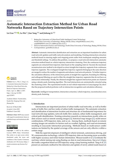 Pdf Automatic Intersection Extraction Method For Urban Road Networks Based On Trajectory