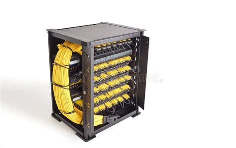 Fiber Optic Cables Plugged In Network Switch Panel Inside Data Center Stock Image Image Of