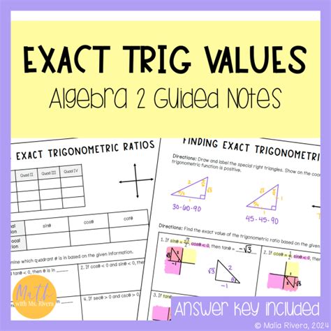 Finding Exact Values Guided Notes For Algebra 2 Trigonometry Made By