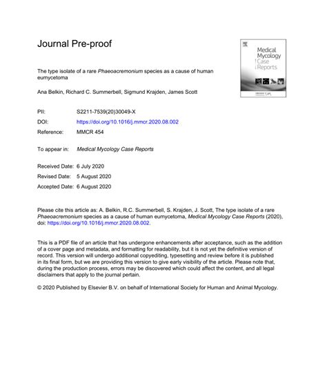 Pdf The Type Isolate Of A Rare Phaeoacremonium Species As A Cause Of Human Eumycetoma