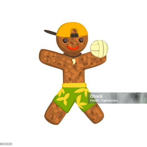 진저 브레드 남자를 장식 장식 흰색 배경에 재미 있는 얼굴 벡터 일러스트와 함께 크리스마스 문자 갈색에 대한 스톡 벡터 아트 및