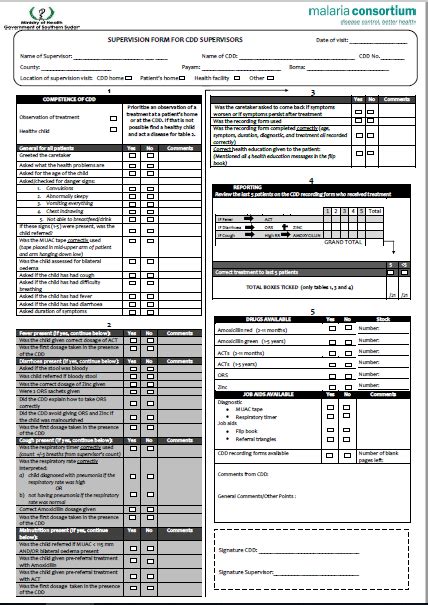 Supervision Checklist For Cdd Supervisors Moh South Sudan Malaria