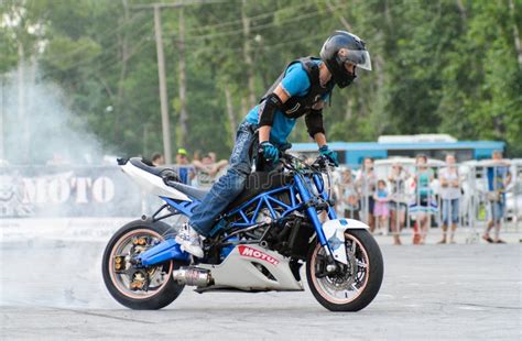 Stunt Rider On A Sport Bike On A Stunt Battle Editorial Image Image