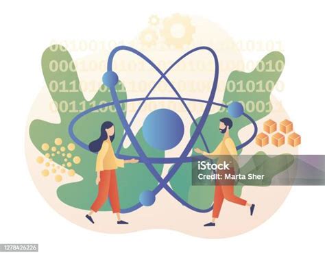 양자 컴퓨팅 개념 광학 기술 포토닉스 연구 작은 엔지니어와 과학자들은 양자를 조사합니다 현대 플랫 만화 스타일 벡터 일러스트레이션 양자에 대한 스톡 벡터 아트 및 기타