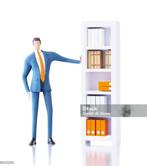성공적인 사업가는 폴더가있는 책 케이스에 기대어 섰습니다 바쁜 사람 전문가 도움말 지원 자문 개념 3d 렌더링 그림 개념에 대한 스톡 사진 및 기타 이미지 Istock