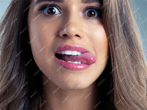 Premium Photo Beauty Funny Face And Tongue Out With Portrait Of Woman