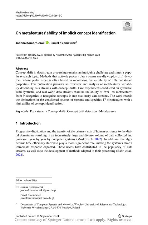 Pdf On Metafeatures Ability Of Implicit Concept Identification