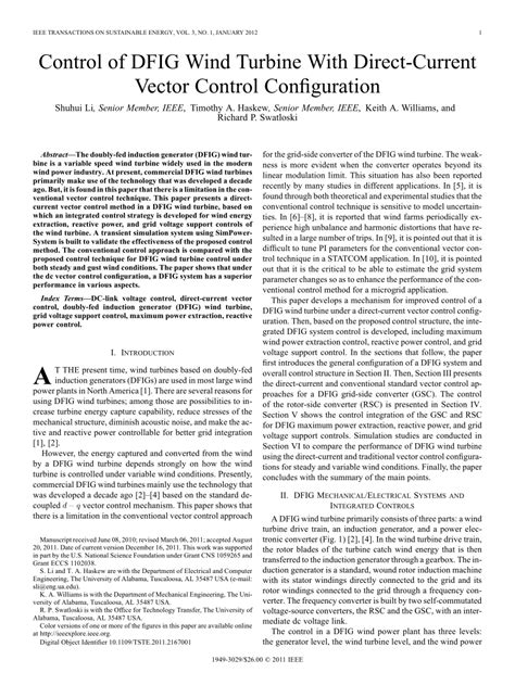Pdf Control Of Dfig Wind Turbine With Direct Current Vector Control