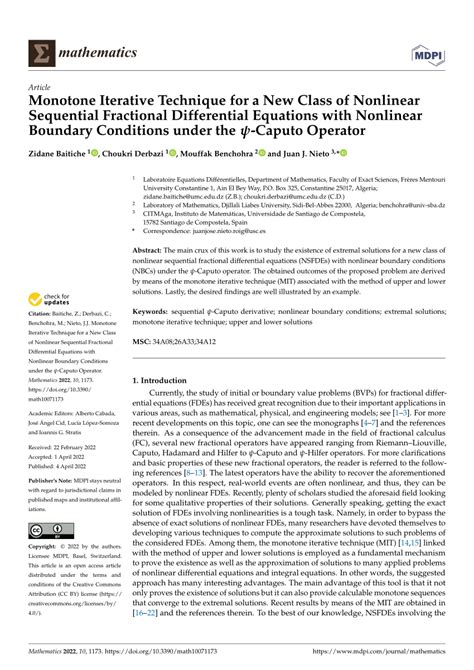 Pdf Monotone Iterative Technique For A New Class Of Nonlinear Sequential Fractional