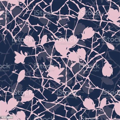 벡터 꽃 패턴 완벽 한 집입니다 가지와 어두운 파란색 배경에 분홍색 목련 꽃의 실루엣 개화기에 대한 스톡 벡터 아트 및 기타 이미지 개화기 고풍스런 꽃 나무 Istock