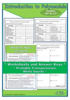 Algebra Introduction To Polynomials Lesson And Worksheets Printable
