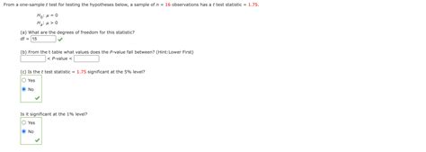 Solved From A One Sample T Test For Testing The Hypotheses Chegg