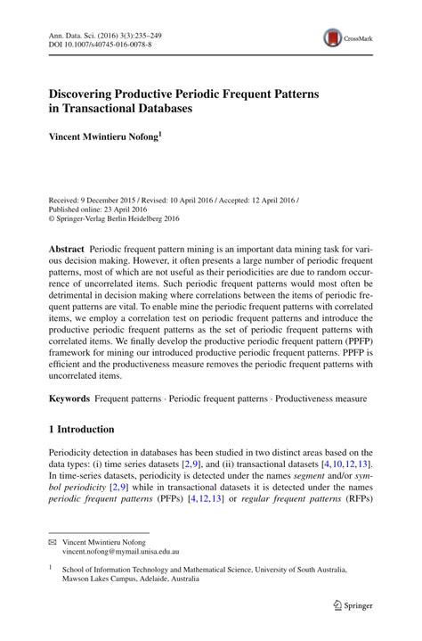 Pdf Discovering Productive Periodic Frequent Patterns In Transactional Databases