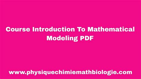 Course Introduction To Mathematical Modeling Pdf