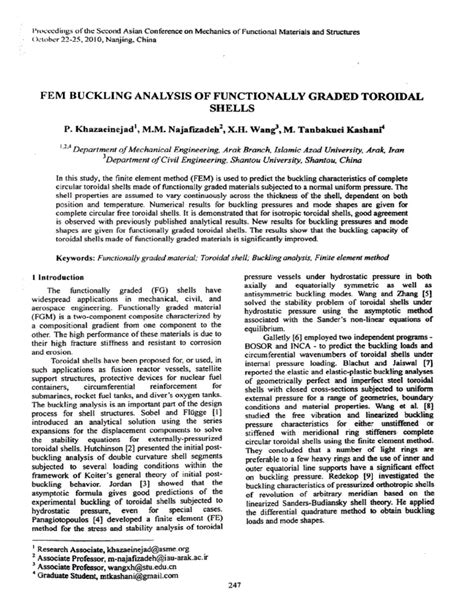 PDF FEM Buckling Analysis Of Functionally Graded Toroidal Shells
