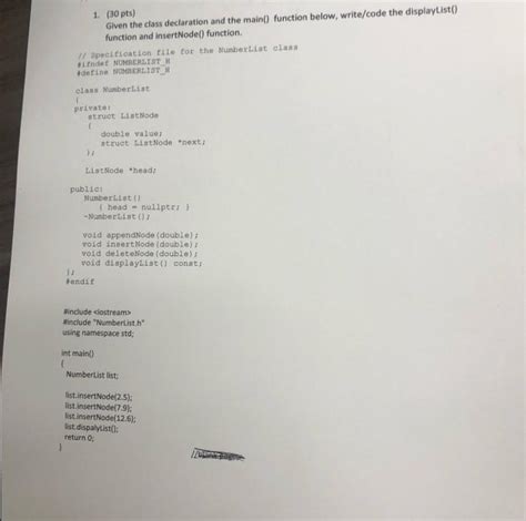 Solved 1 30 Pts Given The Class Declaration And The