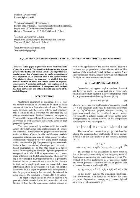 pdf a quaternion based modified feistel cipher for multimedia transmission