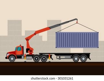 Crane Truck Loading Container Cargo Box Stock Vector Royalty Free 301031261