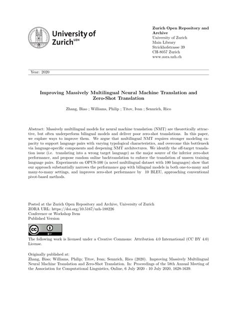 Pdf Improving Massively Multilingual Neural Machine Translation And