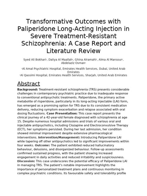 Transformative Outcomes With Paliperidone Long Acting Injection In Severe Treatment Resistant