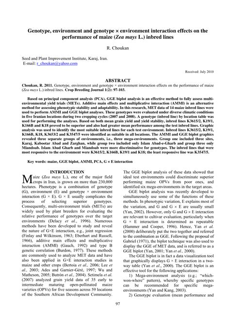 Pdf Genotype Environment And Genotype × Environment Interaction