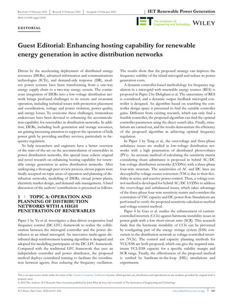 Pdf Guest Editorial Enhancing Hosting Capability For Renewable