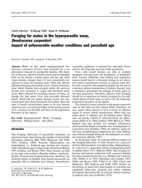 Pdf Foraging For Mates In The Hyperparasitic Wasp Dendrocerus Carpenteri Impact Of