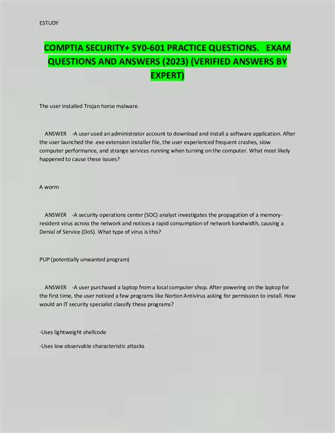 CompTIA Security SY0 601 Questions And Answers Complete Solution Pack