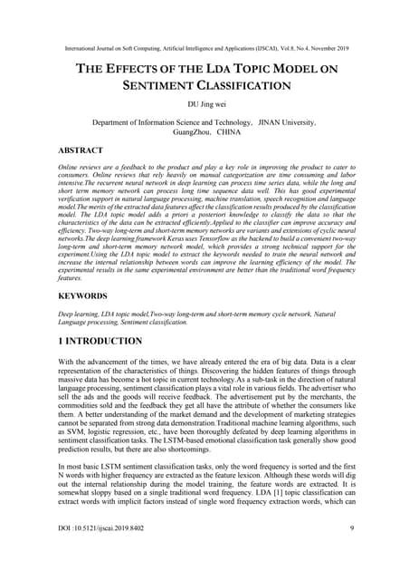 The Effects Of The Lda Topic Model On Sentiment Classification Pdf Artificial Intelligence