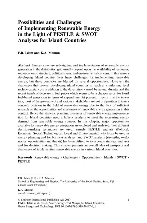 Pdf Possibilities And Challenges Of Implementing Renewable Energy In