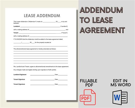 Real Estate Lease Addendum Addendum To Lease Agreement Residential Lease Addendum Form