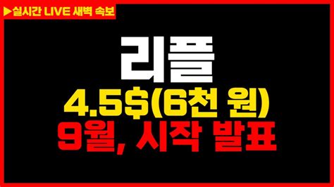 실시간 Live 새벽 속보 리플 9월 역대 최고점 돌파 456천 원 돌파할 것 리플 리플승소 리플급등